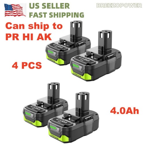 4 Packs Battery For RYOBI 4.0Ah 18V Rechargeable Battery ONE+ P100 P200 ...