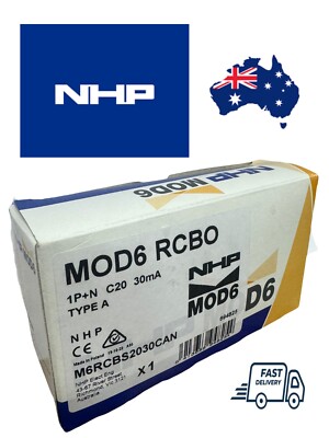 NHP MOD6 RCBO M6RCBS2030CAN 1P N 6kA 20amp C CURVE 30mA TYPE A S/NEUT ...