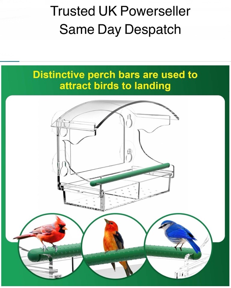 Clear Mounted Window Bird Feeder Perspex Feeding Seeds & Nuts Garden ...