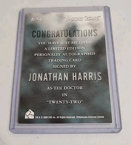 2000 Rittenhouse Jonathan Harris Twilight Zone Autograph Card A-56 NM+ ...