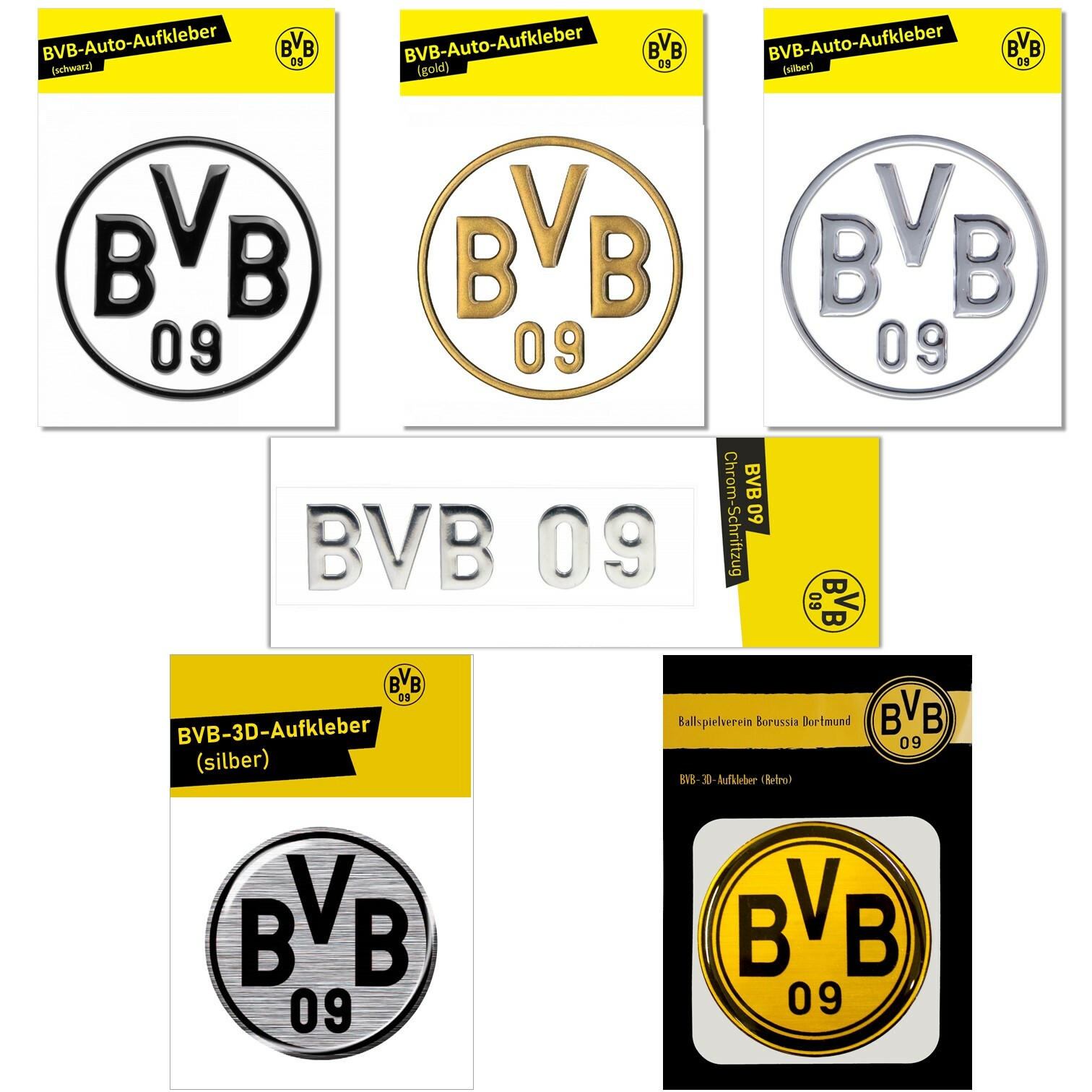 Aufkleber BVB Borussia Dortmund 3D Retro Schwarz Silber Gold Schriftzug ...