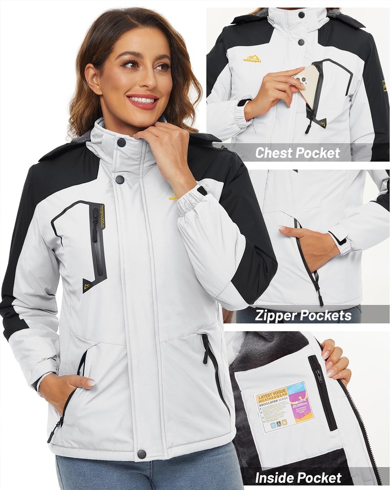 Womens Winter Ski Snow Jacket Thermal Fleece Lined Outdoor Work Casual ...