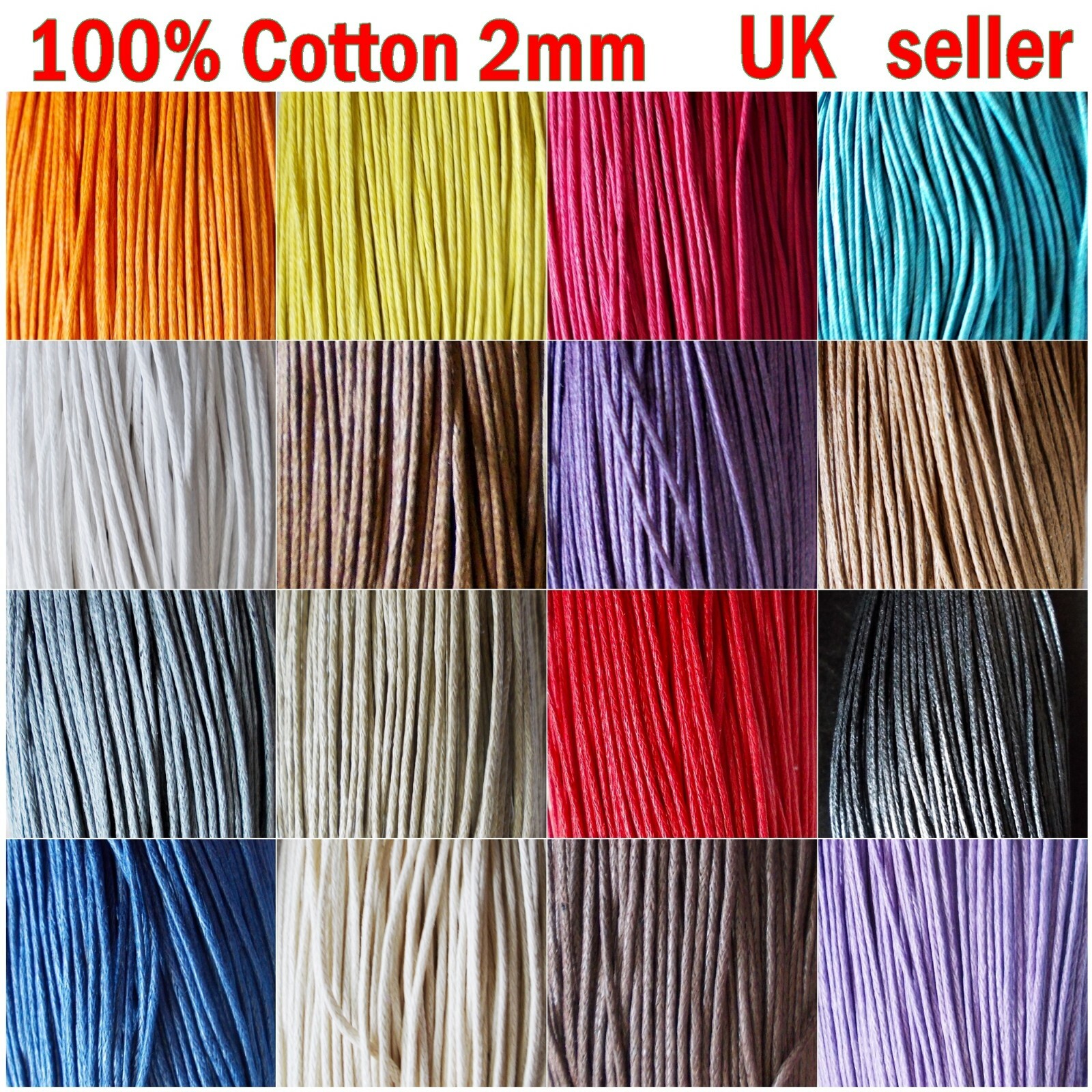 2mm Waxed Cotton Cord 10m to 50m Jewellery Craft Making Bracelet ...