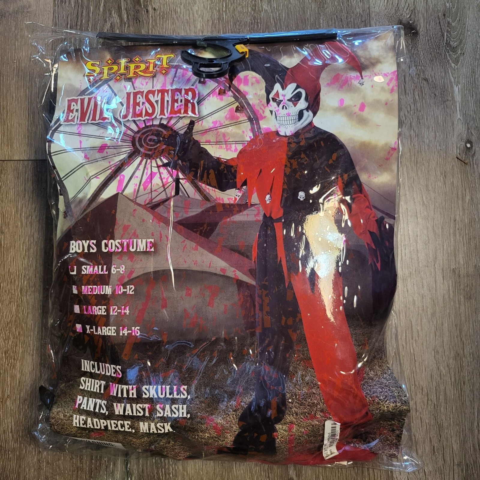 Spirit Boys Evil Jester Costume S- 6-8 Size small Clown Joker Red Black ...