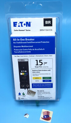 New Circuit Breaker Eaton BRN115A1CS BRAFGF115 15 Amp 1 Pole Dual AFCI ...