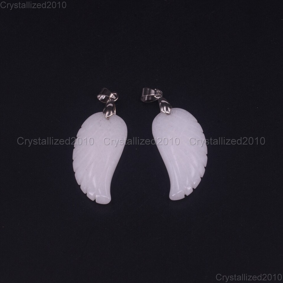 Natural Gemstone Carved Angel Wing Reiki Chakra Healing Pendant ...