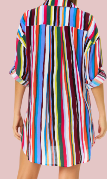 Anne Cole Women's Easy Breezy Stripe Button Down Shirt Swim Cover up ...