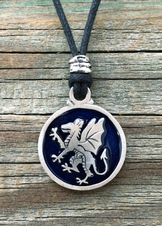 Pewter Medieval Rampant Dragon Pendant with adjustable cord made in USA ...