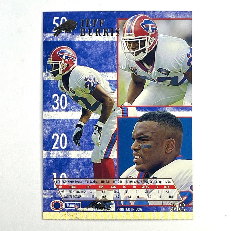 Jeff Burris 1994 Fleer Ultra NFL Rookie Card #342 Buffalo Bills ...