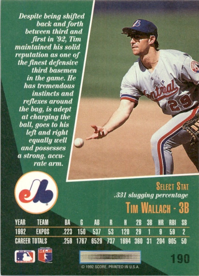 1993 Select Tim Wallach Montreal Expos #190 Baseball Card | eBay