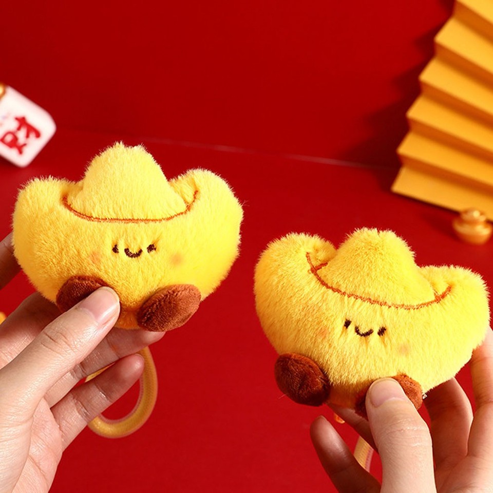 Yellow Felt Lucky Gold Ingot Keychain Charm Fortune Good Luck Gift ...