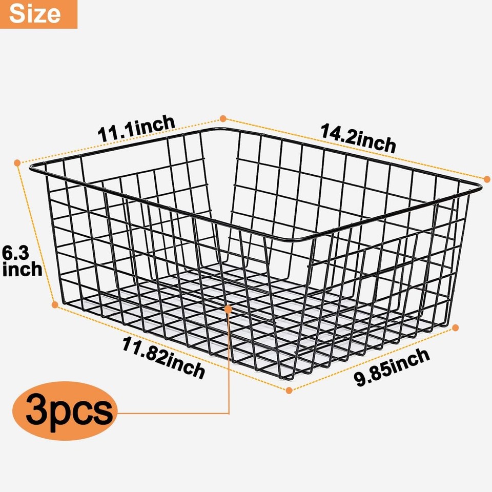 3 Pack Large Wire Baskets for Organizing 14.2'' Metal Wire Baskets with ...