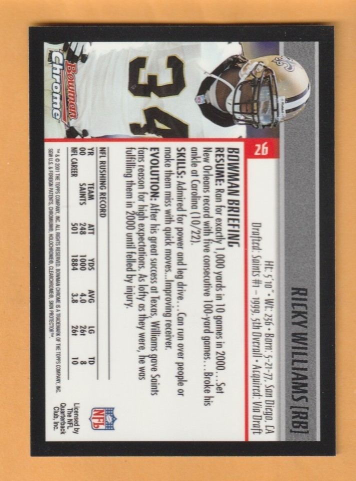 Ricky Williams New Orleans Saints 2001 Bowman Chrome #26 Texas ...