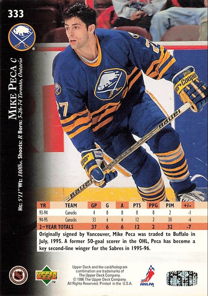 1995 Upper Deck #333 Michael Peca Buffalo Sabres | eBay