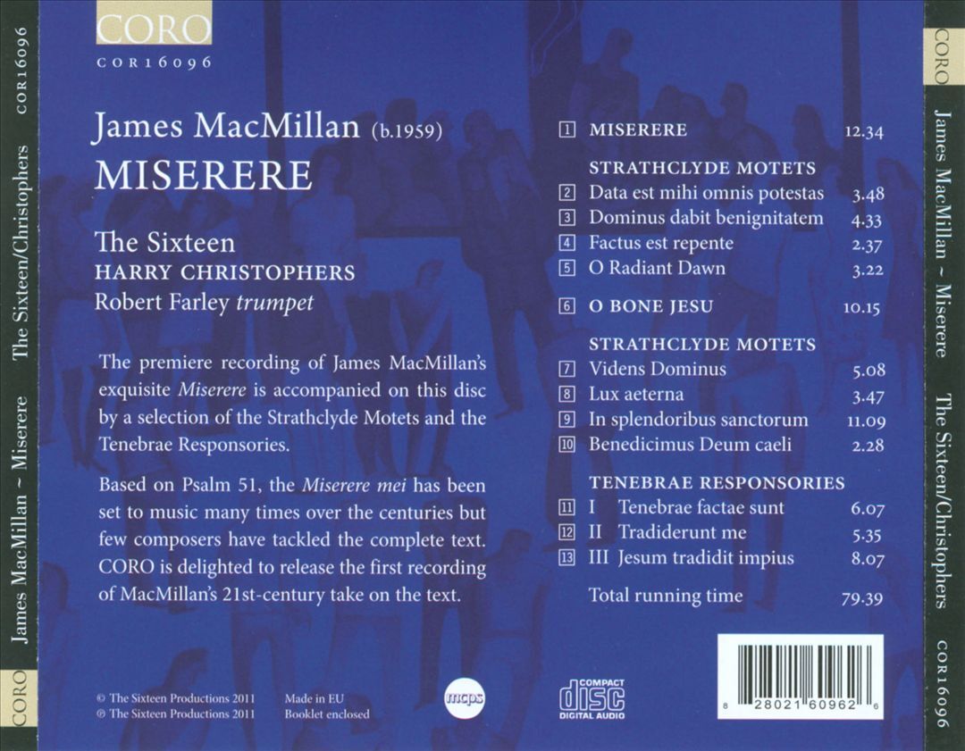 THE SIXTEEN/HARRY CHRISTOPHERS JAMES MACMILLAN: MISERERE NEW CD 828021609626| eBay
