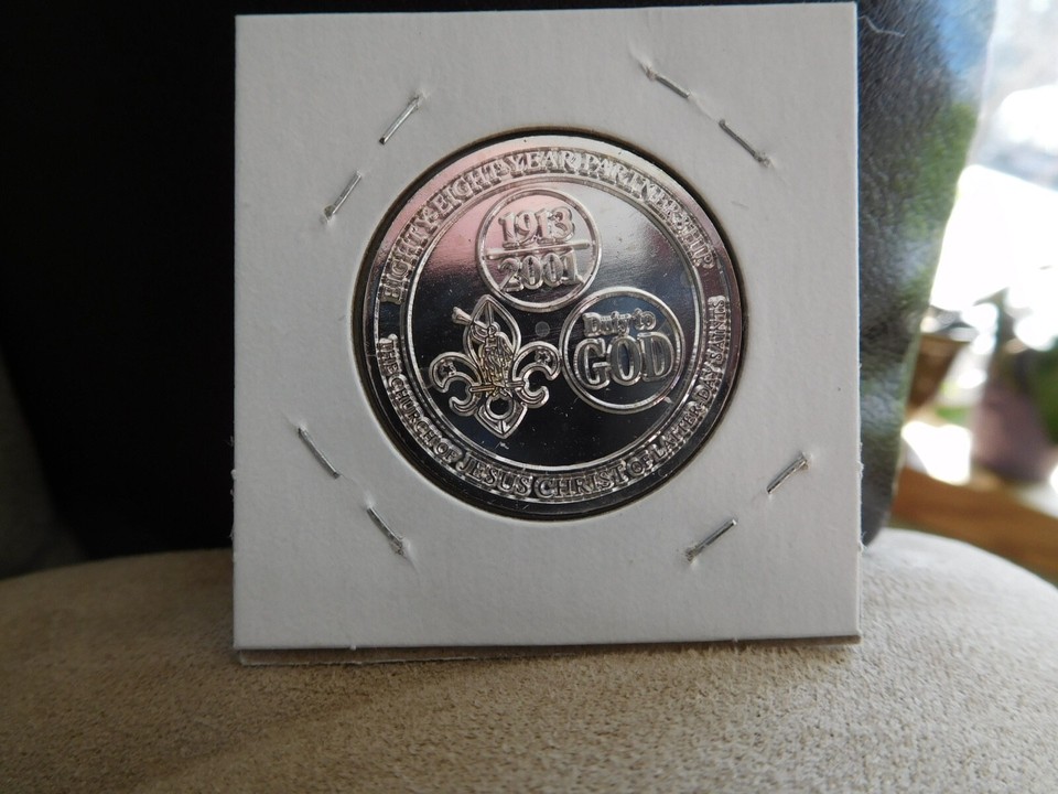 EI SCOUT BSA 2001 NATIONAL JAMBOREE LDS MORMON CHALLENGE COIN TOKEN ...