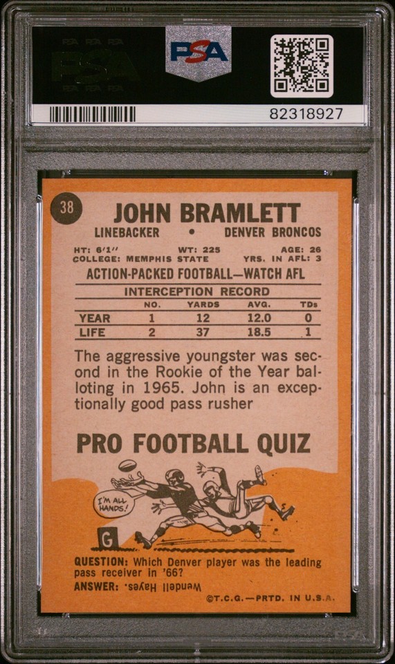 1967 Topps #38 John Bramlett PSA 9 MINT Denver Broncos | eBay