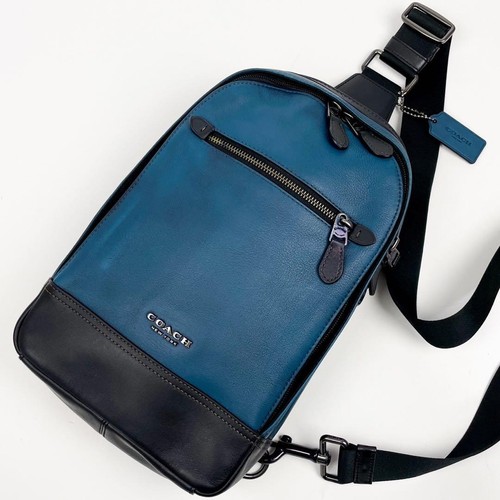 Coach Graham Blue Leather Crossbody Shoulder Bag Black Hardware | eBay