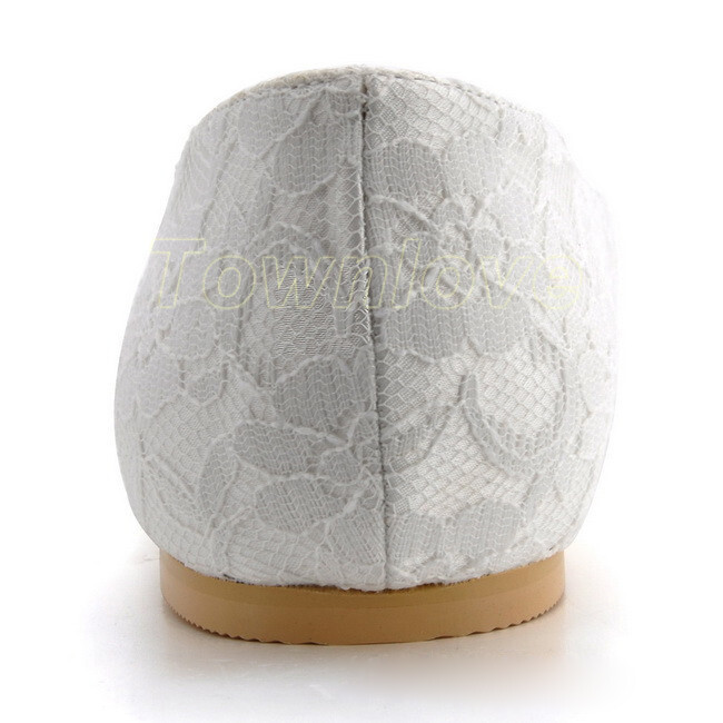 Women Round Toe Lace Floral Flat Shoes Wedding Bridal Shoes Casual Slip ...