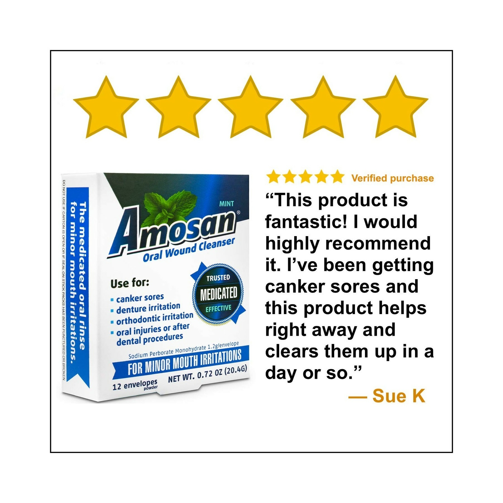 Amosan Oral Wound Cleanser Canker Sores Denture Orthodontic Irritation ...