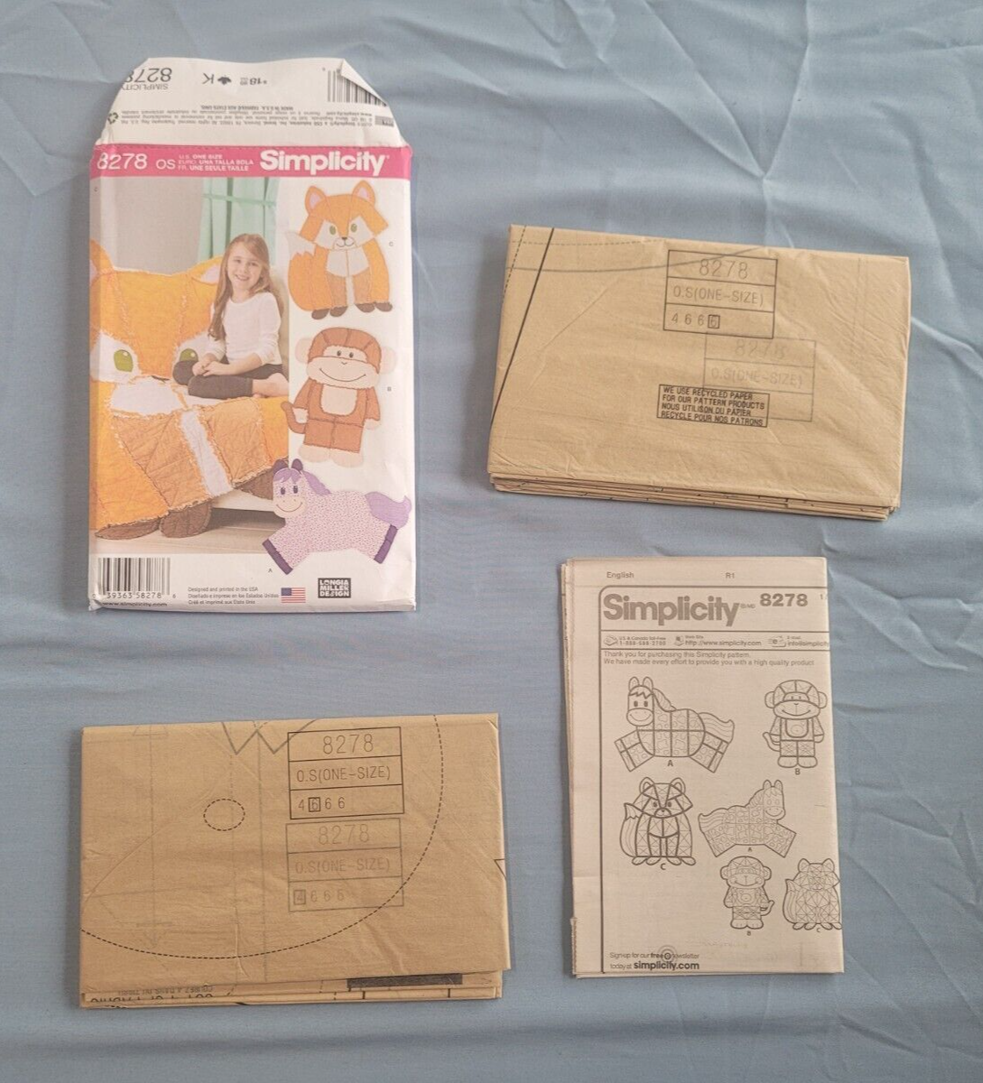 S8278 Sewing Pattern Simplicity 8278 Rag Quilt Horse Monkey Fox ...