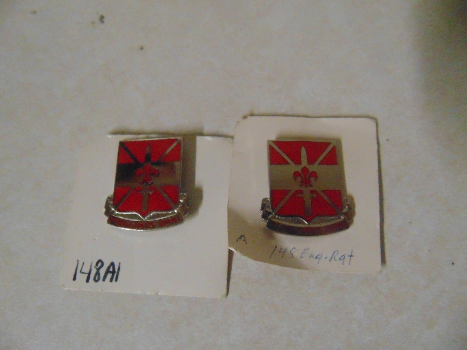 MILITARY INSIGNIA CREST DUI SET OF 2 POST WW2 148TH ENGINEER REGIMENT ...
