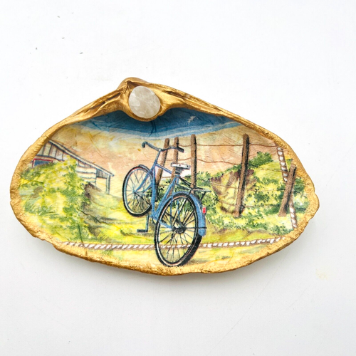 Decor Seashell Art Sea shell bicycle 6" x 4" | eBay