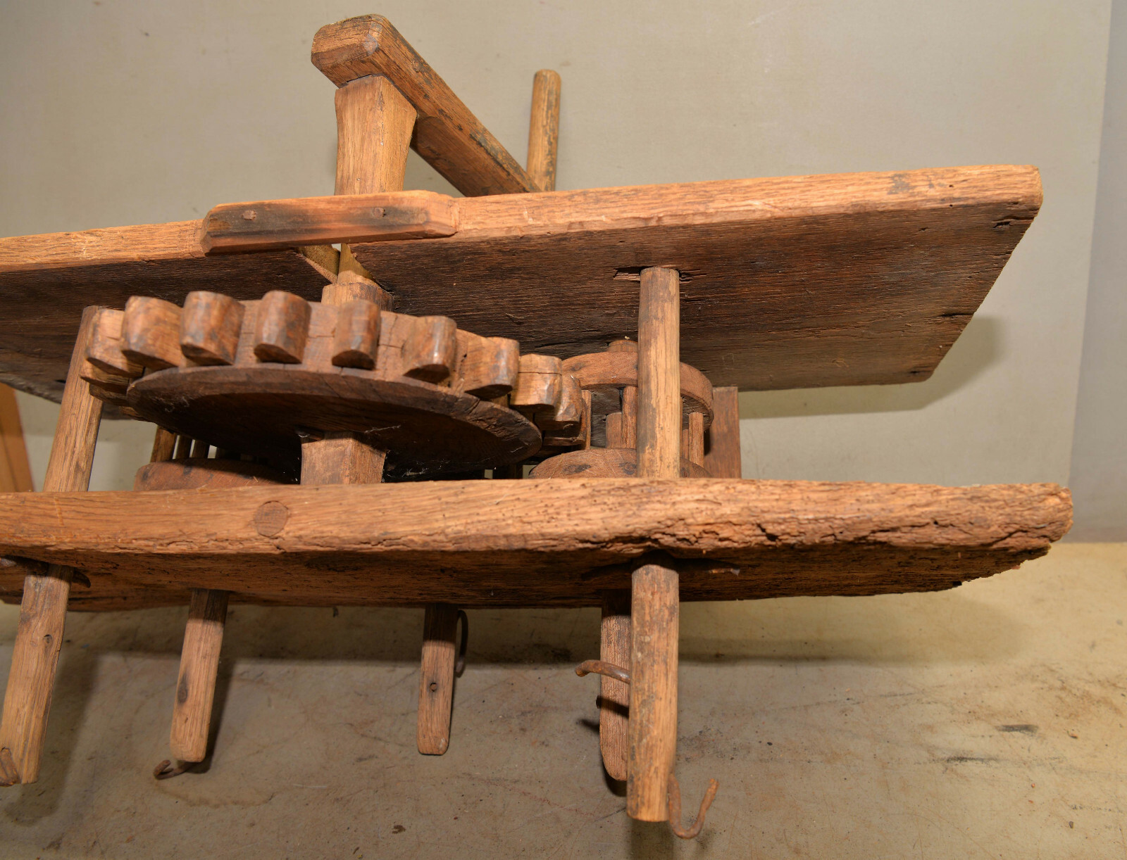 Antique primitive wooden gear rope making machine museum quality early ...
