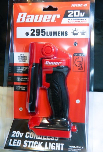 NEW BAUER LED STICK LIGHT 20V Cordless 295 Lumens (TOOL ONLY) 1918C-B ...