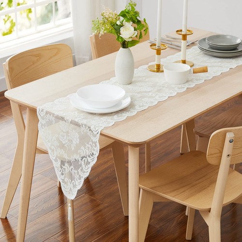 Ivory Table Runner with 2 Tassels for Rustic Vintage Decor. Lace Table ...