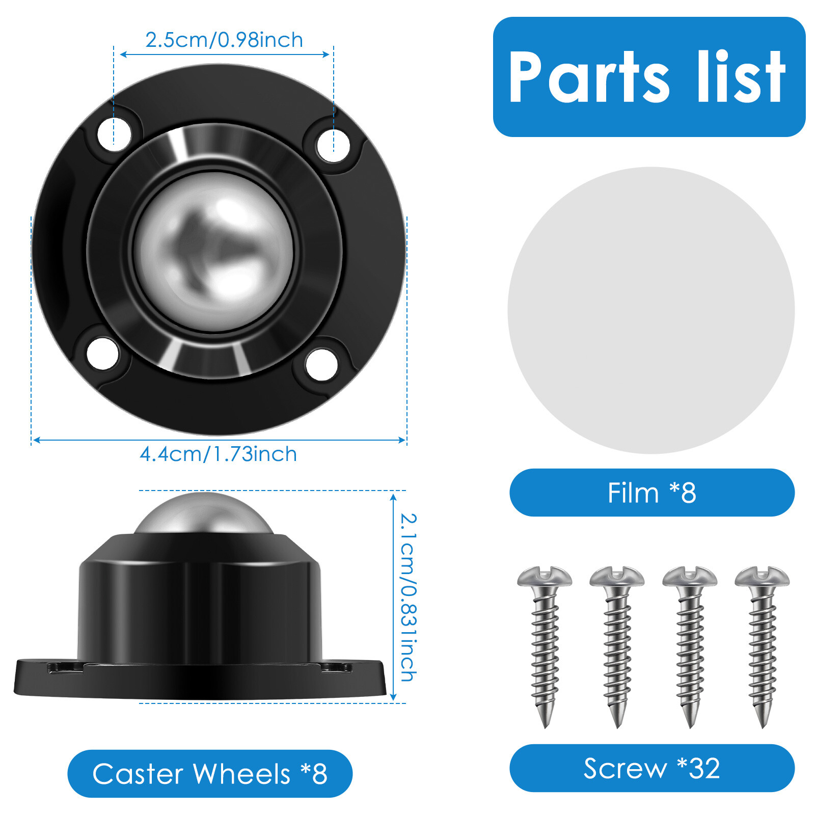 8/12Pcs Mini Caster Wheels with Stickers and Screws Self Adhesive Low ...