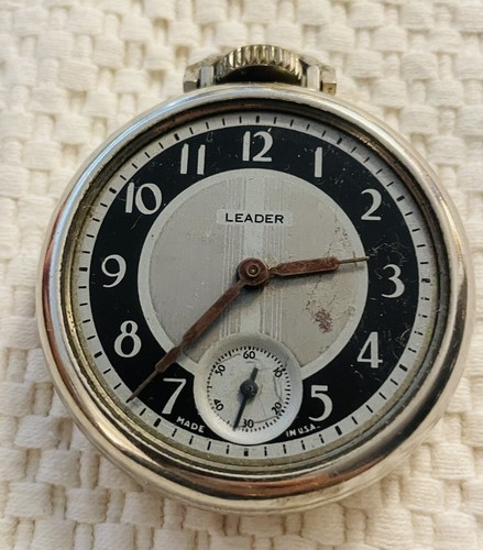 Vintage ELGIN Leader Silver Time Pocket Watch Glass Missing Not Working ...