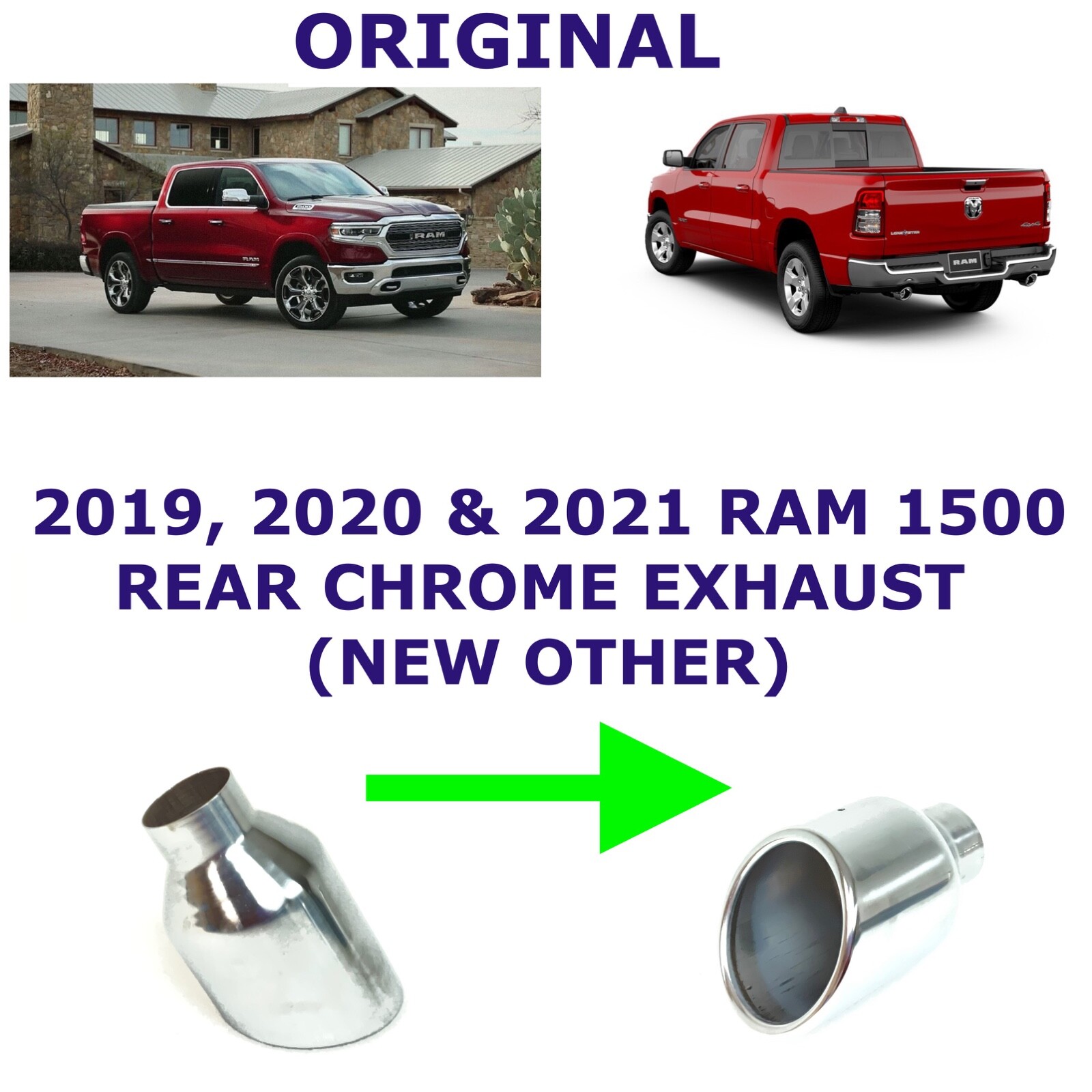 2019 2020 2021 2022 2023 2024 RAM 1500 CHROME 5 Inch exhaust tip ...