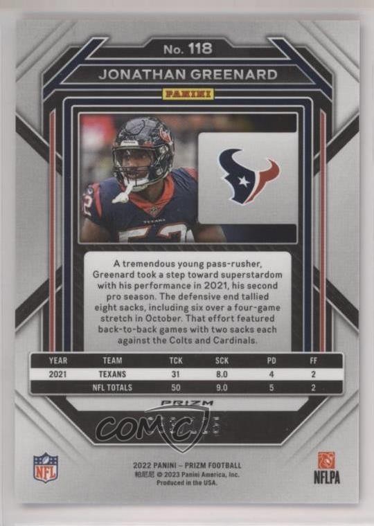 2022 Panini Prizm Purple Prizm /125 Jon Greenard Jonathan Greenard #118 ...