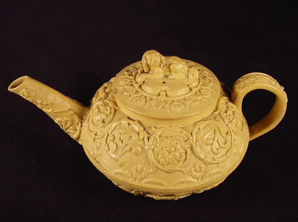 RARE 1820s MINI WEDGWOOD FLORAL TEAPOT with DOG FINIAL LID YELLOW WARE ...