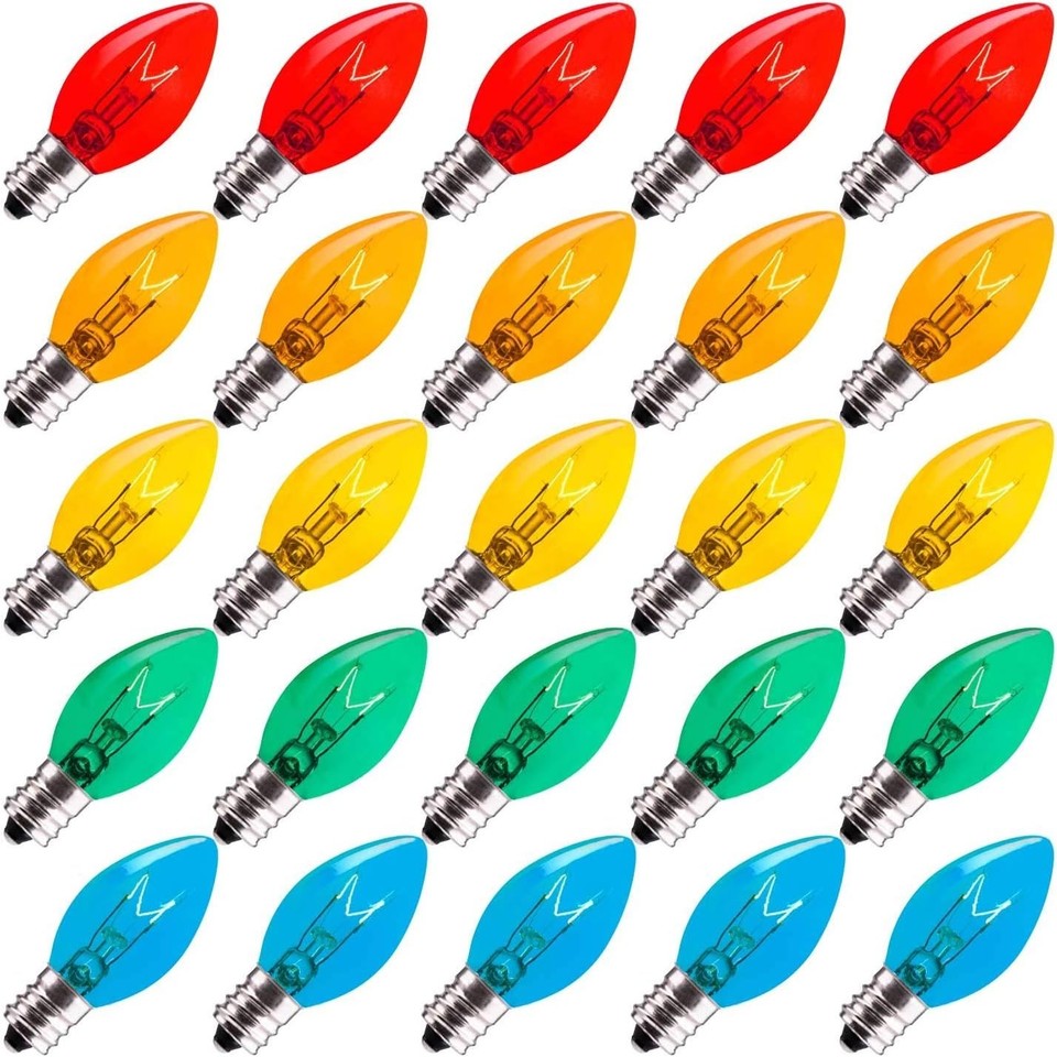 25 Pack C7 Christmas Replacement Light Bulbs, Transparent Blubs for C7 ...