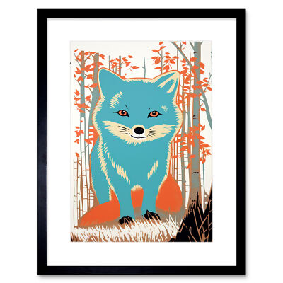 Cute Blue Fox Forest Woodland Baby Animal Kids Bedroom Framed Art Print ...