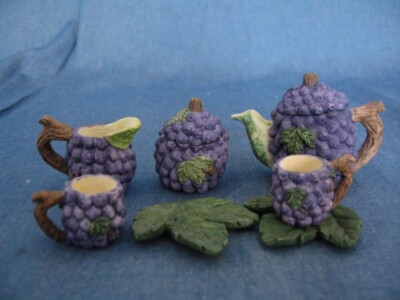 NEW 9 PC LAVENDER PURPLE GRAPES MINIATURE TEA SET TEASET NEW | eBay ...
