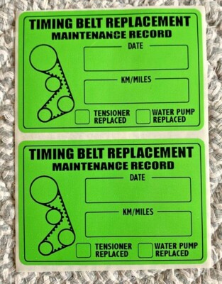 TIMING BELT WATER PUMP TENSIONER REPLACED STICKERS GREEN POLYESTER ...