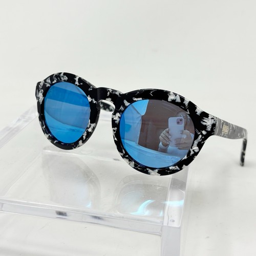 DIFF EYEWEAR Black White Kaleidoscope DIME Sunglasses Blue Mirror Lens ...