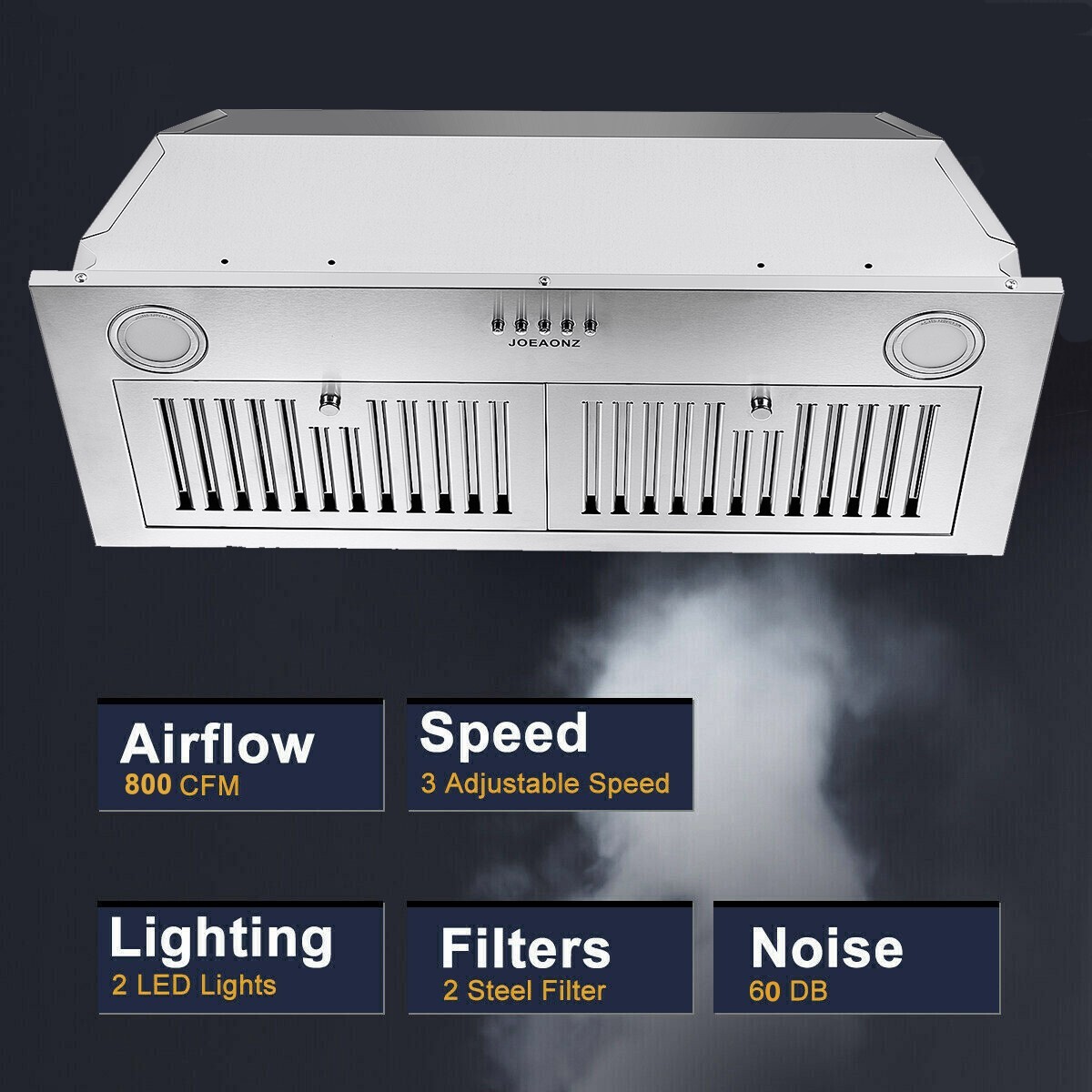 30 inch Kitchen Insert Range Hood 800CFM Built-in Vent Stainless Steel ...