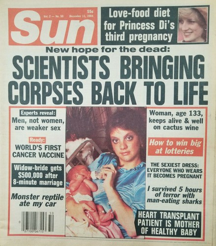 Sun Magazine Tabloid Dec 11 1984 Scientist Brings Corpse Back to Life ...