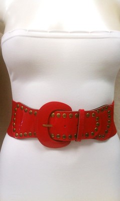 Ladies Wide Elastic High Waist Fashion Hip Hot Red Studded Belt XS-S-M ...
