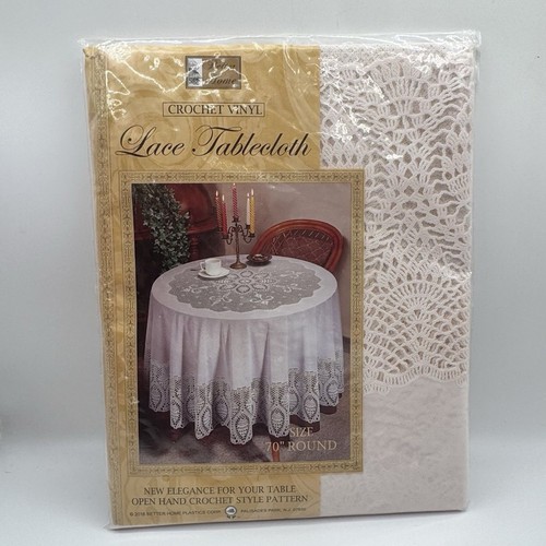 NEW Better Home White Crochet Vinyl Lace Tablecloth 70" Round | eBay