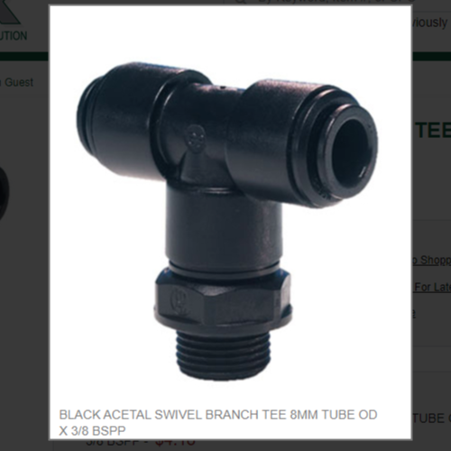 BLACK ACETAL SWIVEL BRANCH TEE 8MM TUBE OD X 3/8 BSPP # PM100813E | eBay