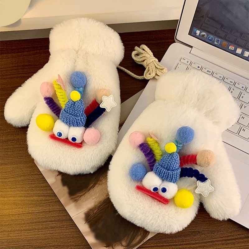 2pcs Outdoor Activity Gloves Office Work Mittens Double Layers Winter ...