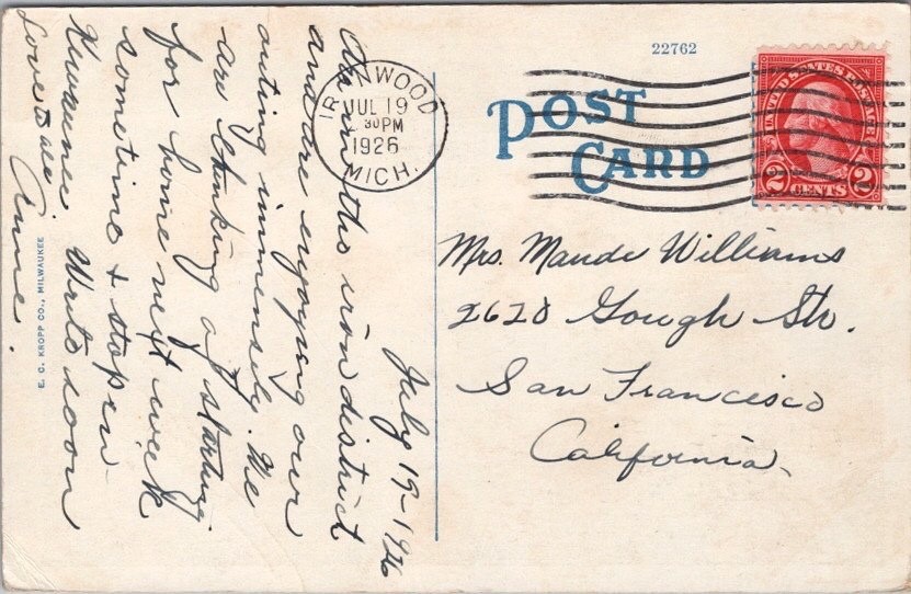 Vintage 1926 IRONWOOD, Michigan Mining Postcard "D Shaft, EAST NORRIE ...