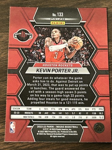 2022 Panini Mosaic #133 Kevin Porter Jr Reactive Blue Houston Rockets ...
