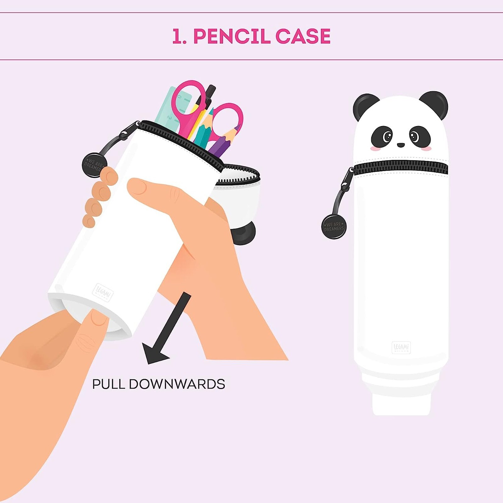 Legami Panda Pencil Case Pen Holder Multipurpose Design 2 in 1 - Kawaii ...