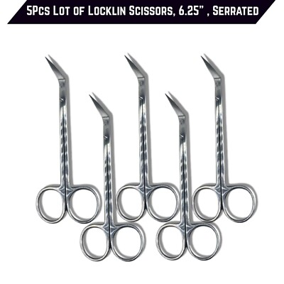 6Pcs Lot of Locklin Scissors 6.25", 25° Angled, Serrated Surgical ...